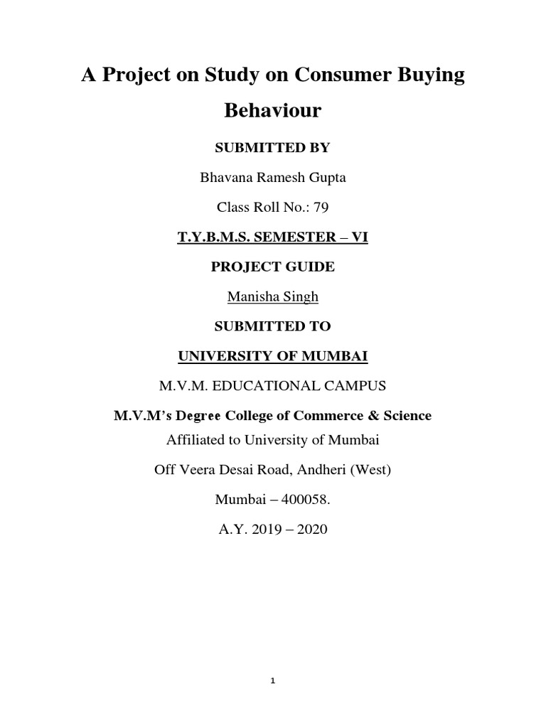 A Project On Consumer Buying Behaviour | PDF