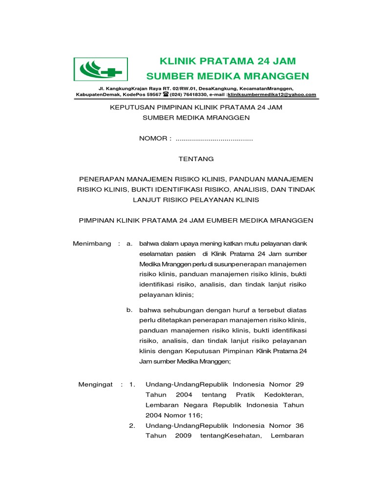 4 1 1 8 Penerapan Manajemen Risiko Klinis Panduan Manajemen Risiko