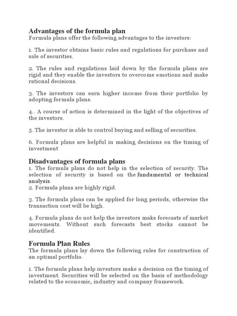 Advantages of The Formula Plan | PDF