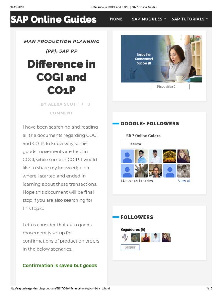 Difference in COGI and CO1P - SAP Online Guides PDF | PDF