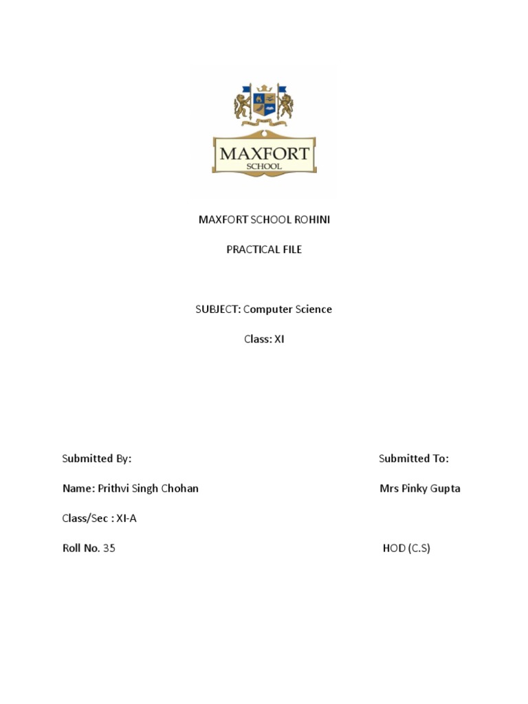 CS Practical File Class 11 Cbse | PDF