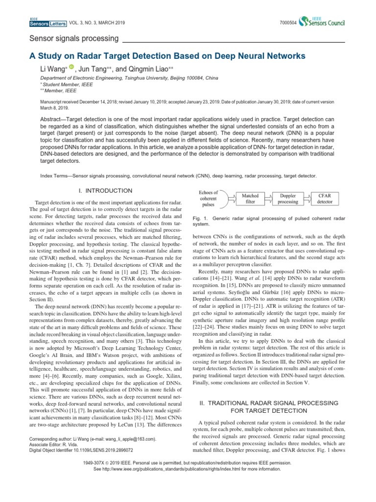 A Study On Radar Target Detection Based On Deep Neural Networks | PDF ...