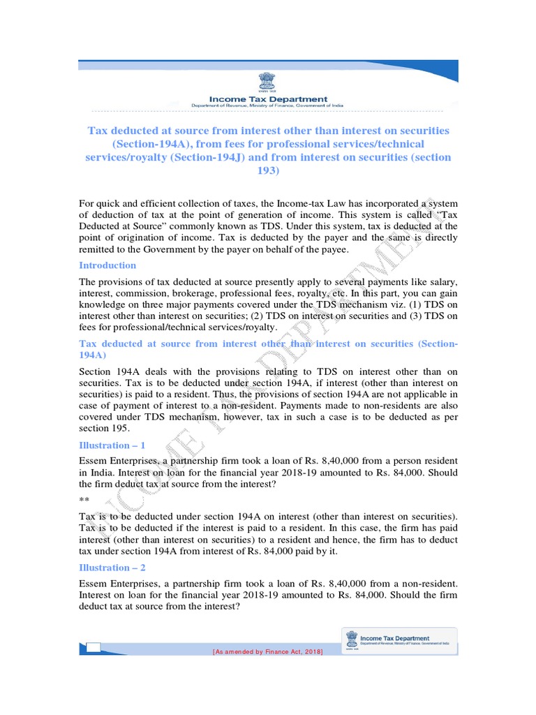 TDS Under Sec 194A Etc | PDF