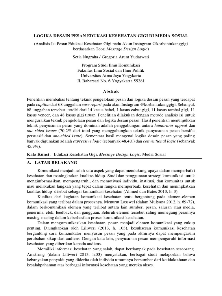 Jurnal - LOGIKA DESAIN PESAN EDUKASI KESEHATAN GIGI DI MEDIA SOSIAL | PDF