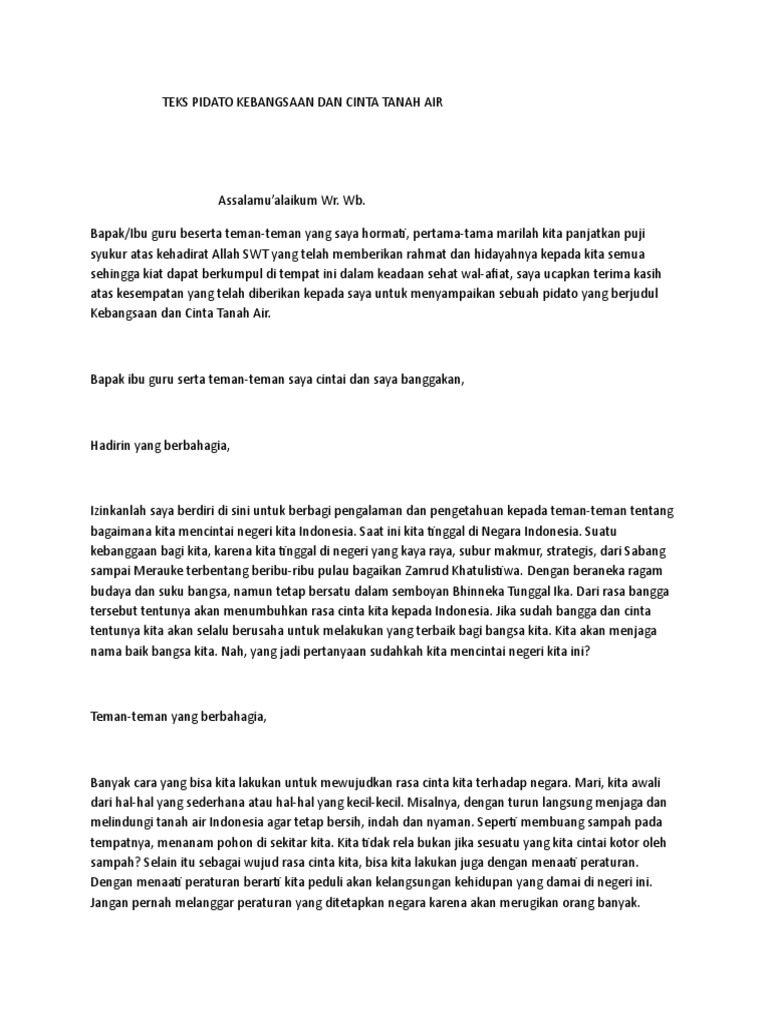 Teks Pidato Kebangsaan Cinta Tanah Air | PDF