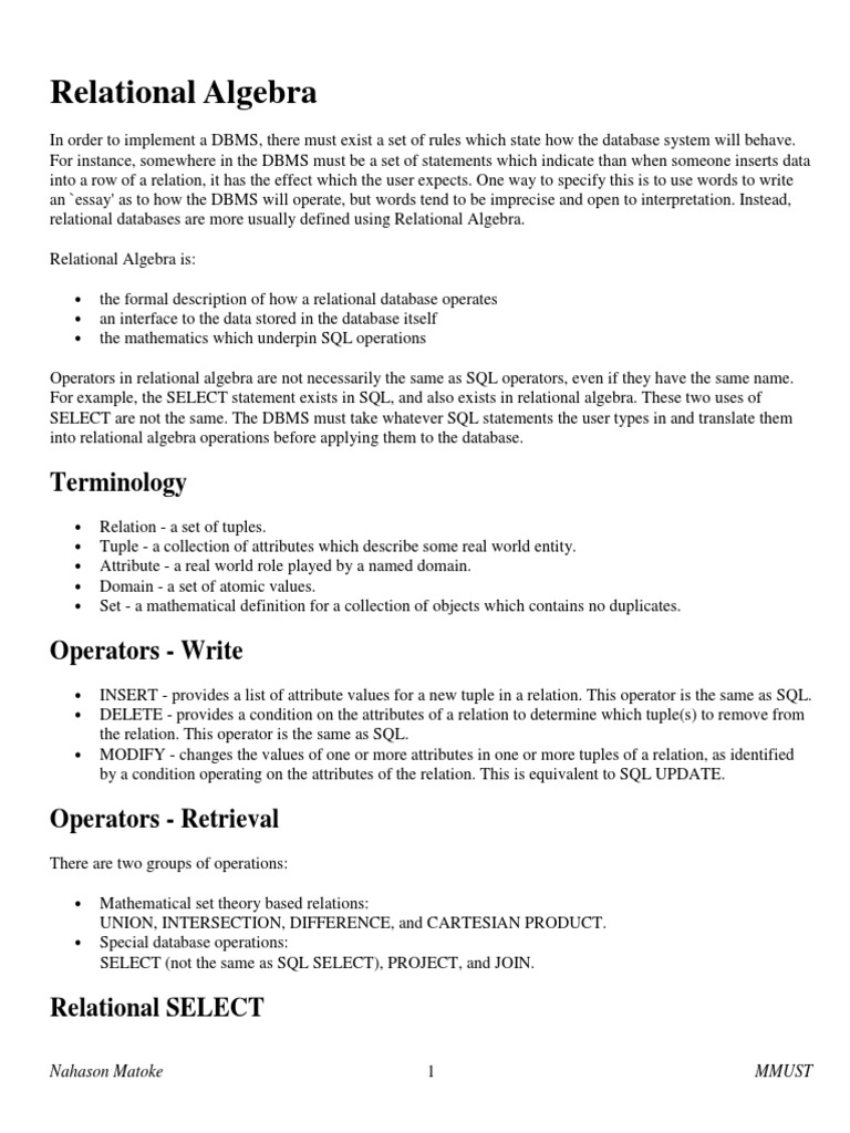 Relational Algebra | PDF
