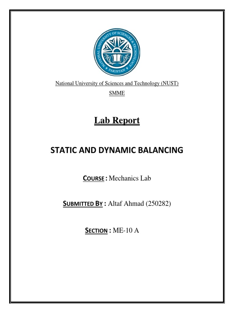 Lab Report - Static and Dynamic Balancing PDF | PDF