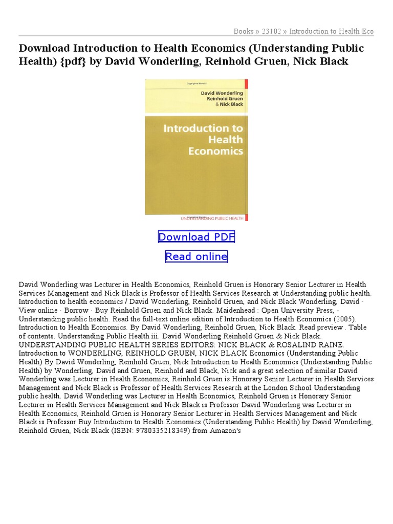 Introduction To Health Economics (Understanding Public Health) | PDF