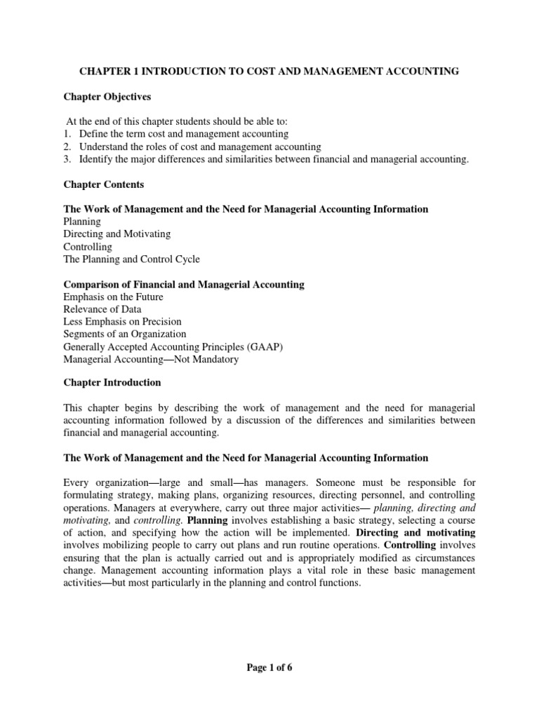 Chapter 1 Introduction To Cost and Management Accounting | PDF