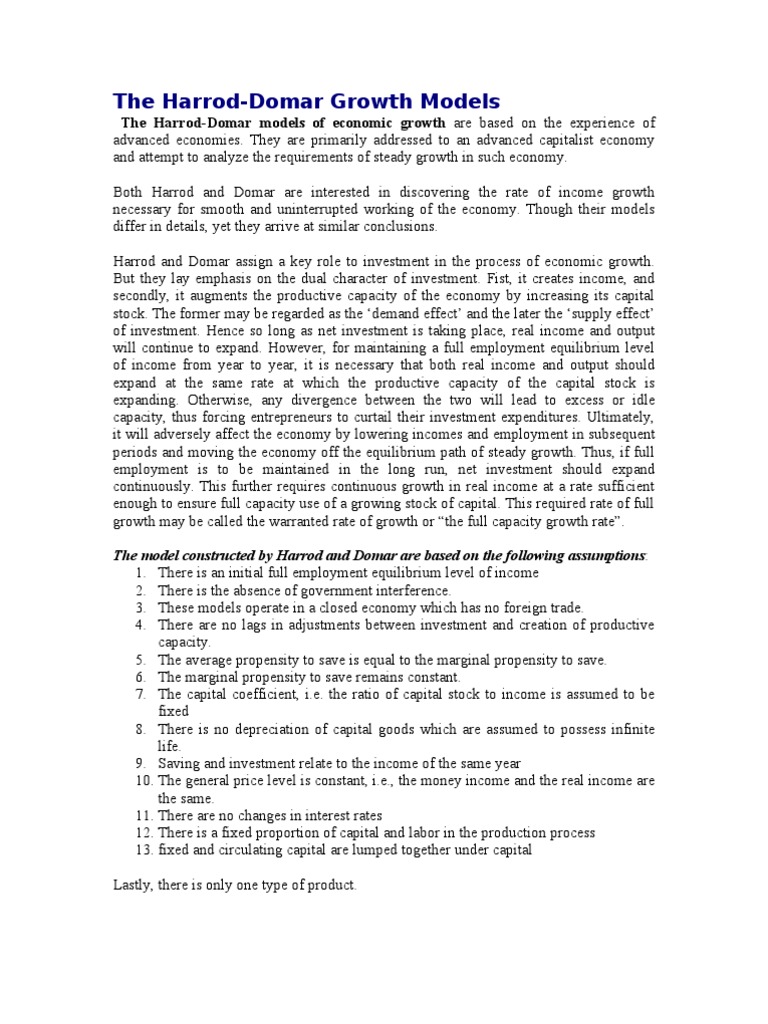The HarrodDommar Groth Model | PDF | Economic Equilibrium | Full Employment