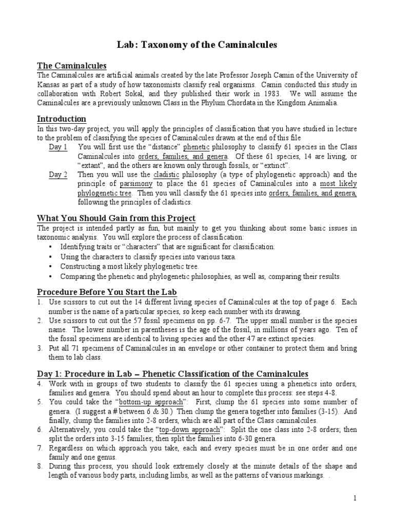 Lab Taxonomy of The Caminalcules Natronabiology Ib2 | PDF