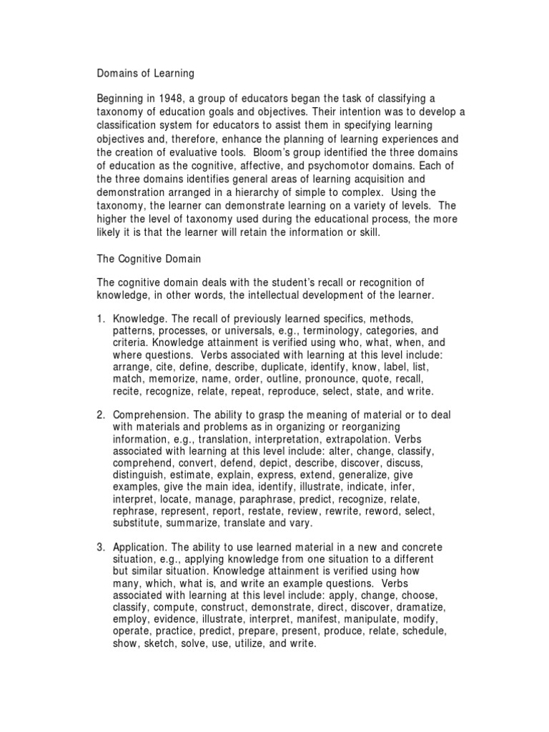 Domains of Learning | PDF