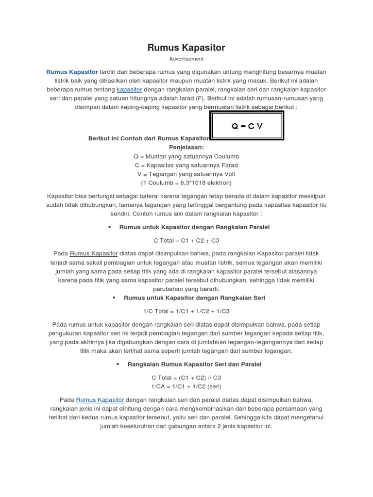 Rumus Kapasitor: Penjelasan Singkat tentang Rumus Dasar Kapasitor dan ...
