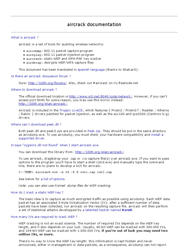 Aircrack Documentation Complete | PDF | Networking Standards | Computer ...