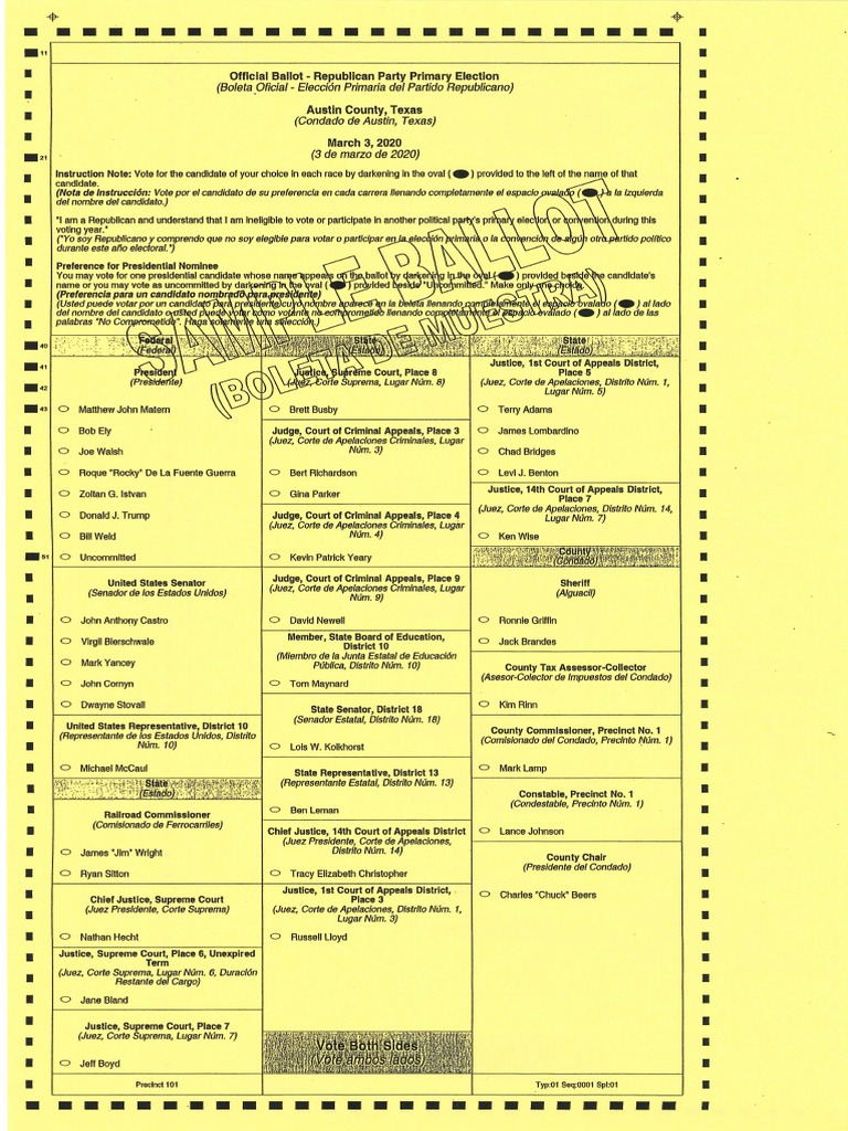 2020 Austin County, Texas Republican Primary Sample Ballots | PDF