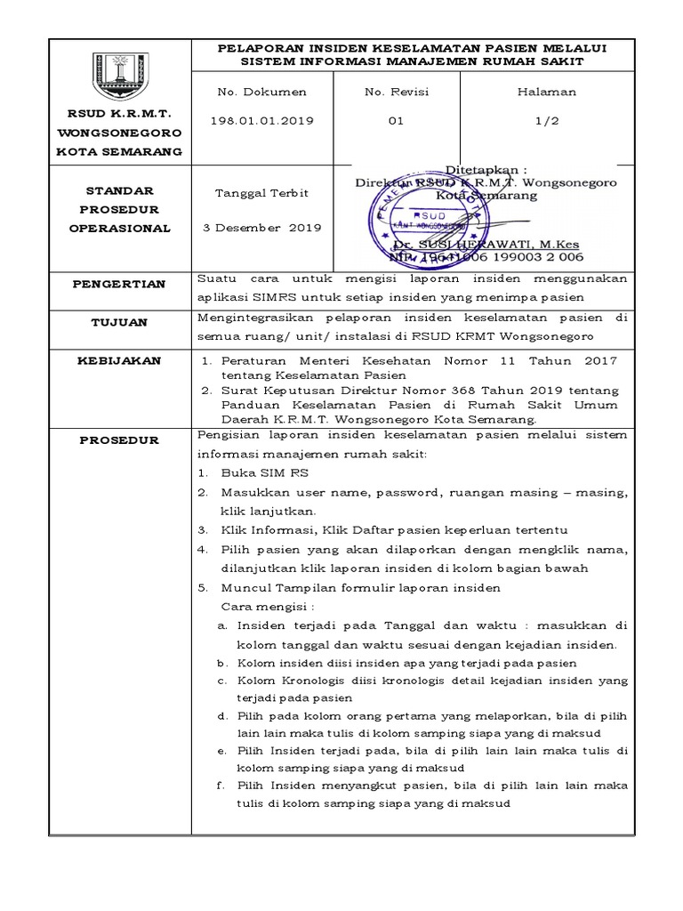 Spo Pelaporan Insiden Keselamatan Pasien Melalui Sim RS | PDF