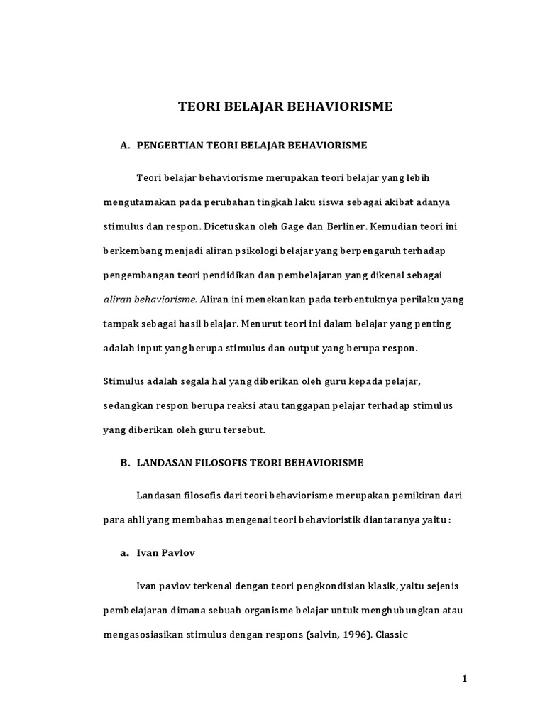Teori Belajar Behaviorisme dan Aplikasinya | PDF