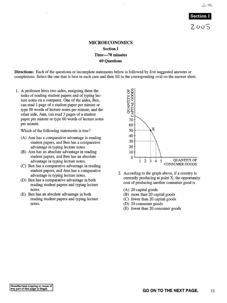 AP Micro 2005 MC and Answers | PDF