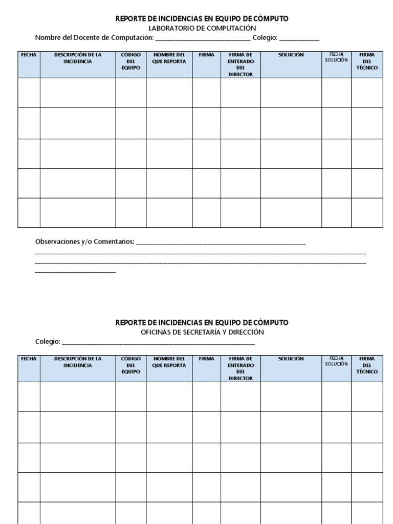 Reporte de Incidencias en Equipo de Computo | PDF