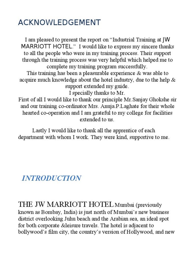 Acknowledgement | Hotel | Mumbai | Free 30-day Trial | Scribd
