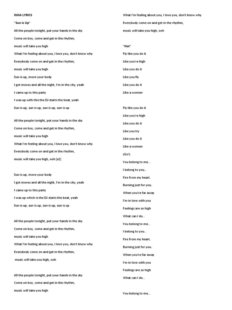 Inna Lyrics | PDF