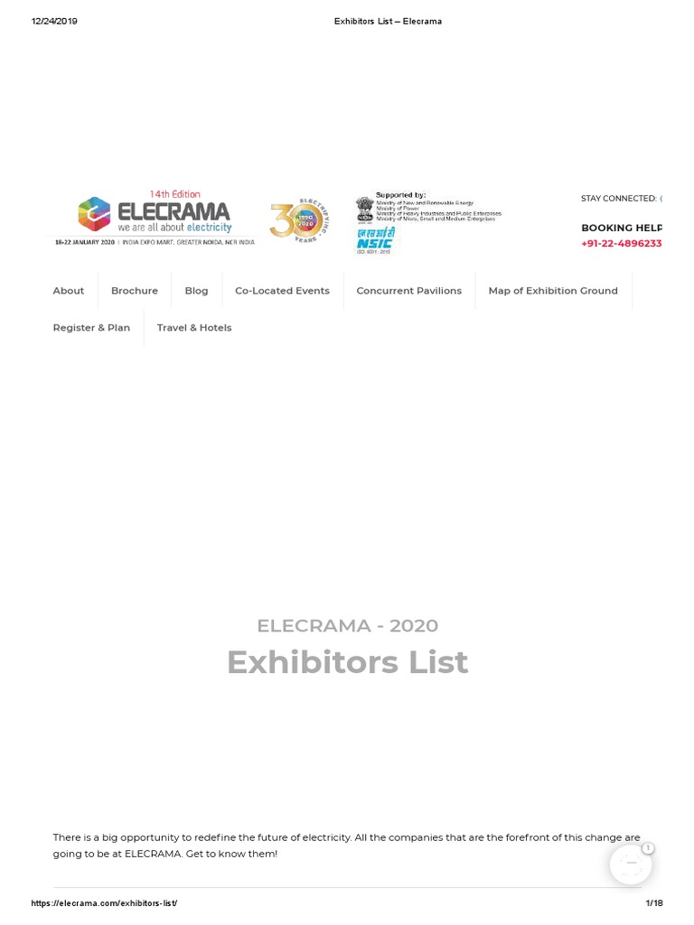 Exhibitors List - Elecrama 2020 - Compressed PDF | PDF