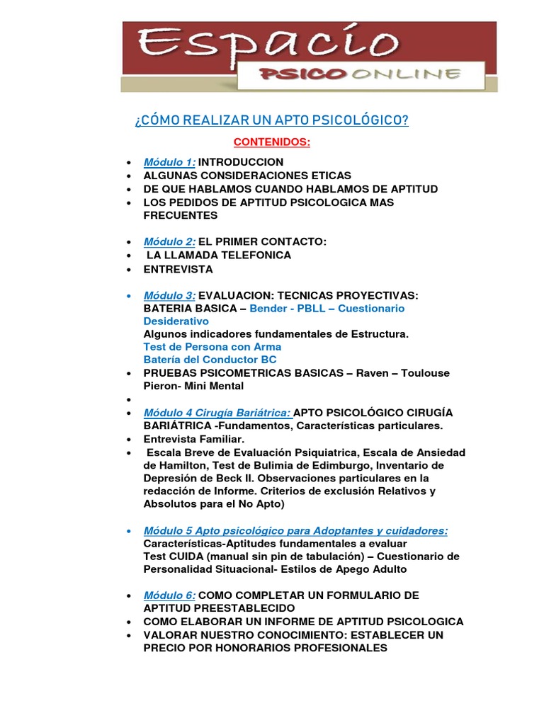 Guía para Realizar un Apto Psicológico | PDF