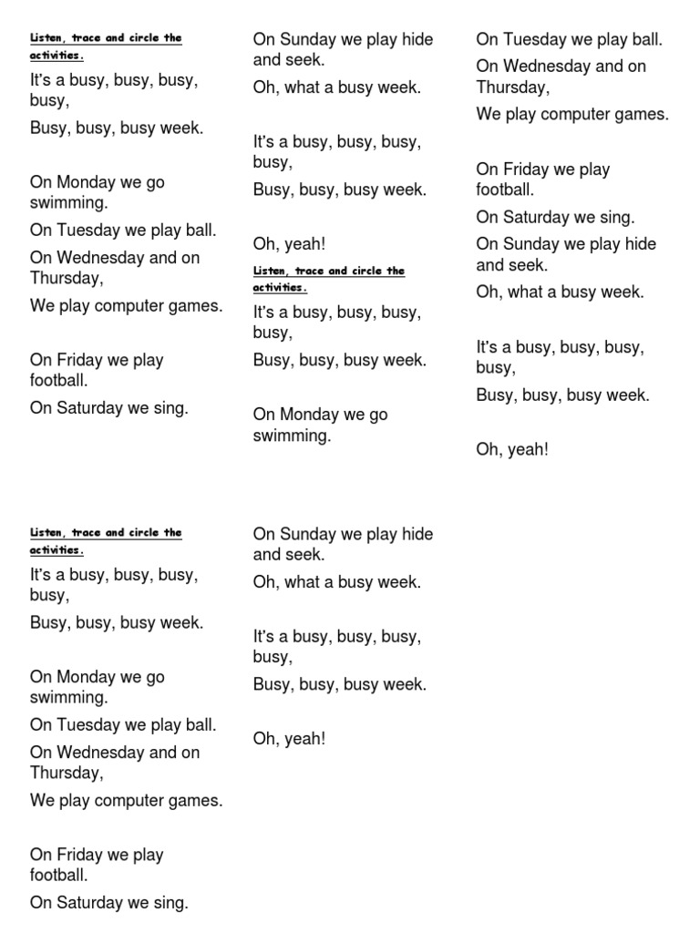 Worksheet Busy Song | PDF