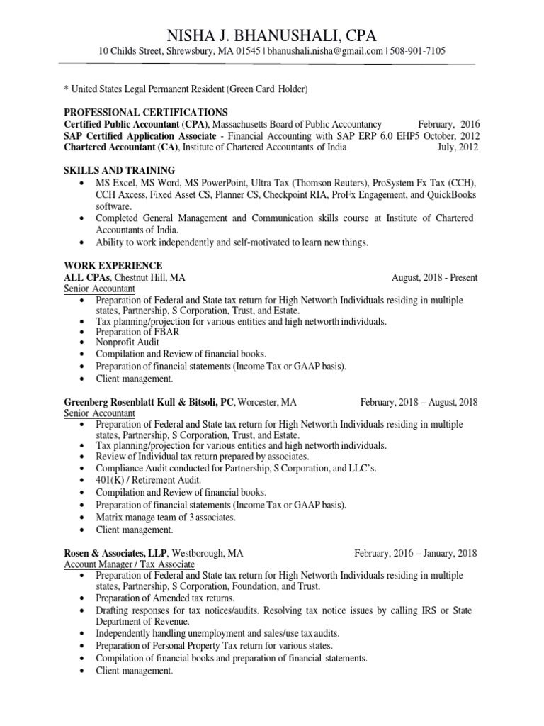 Nisha Bhanushali CPA Resume | PDF