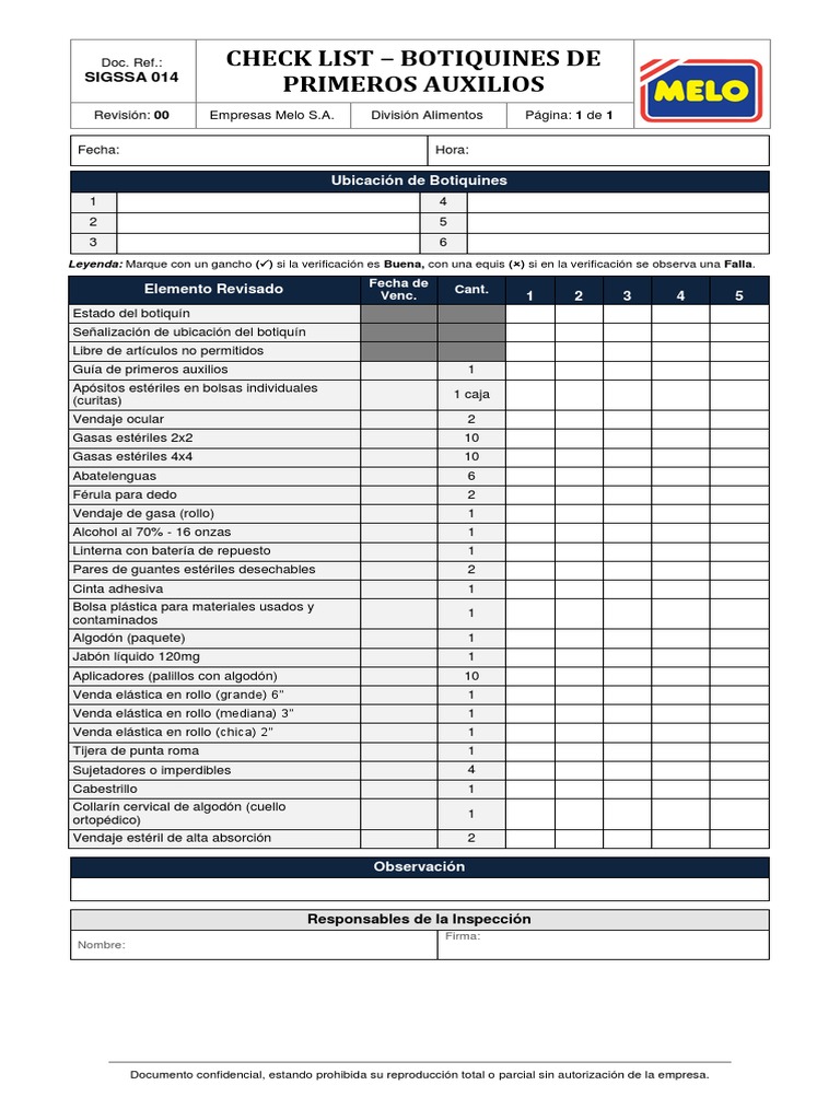 Checklist de Botiquín de Primeros Auxilios | PDF