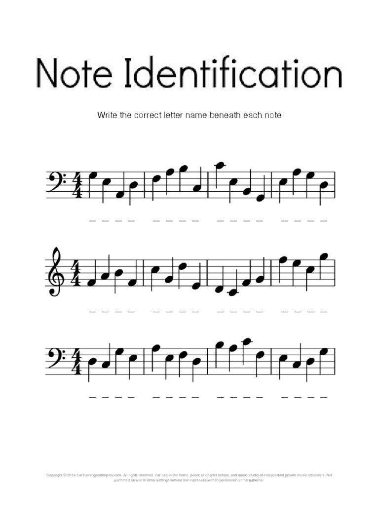 Black and White Note Identification Worksheet PDF | PDF