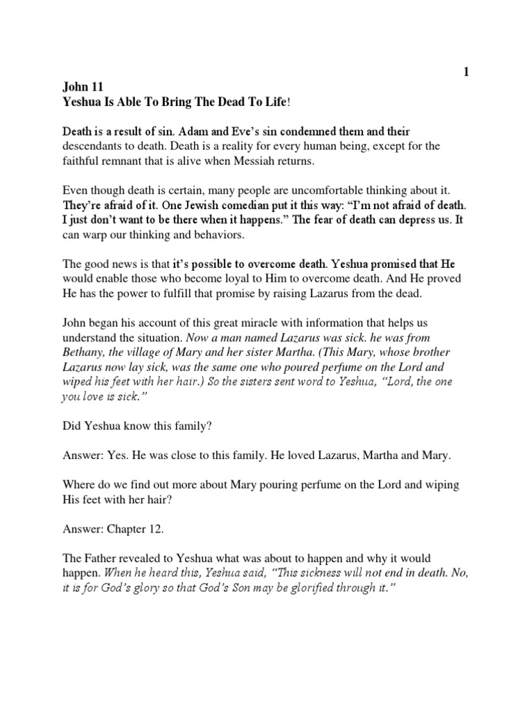 John 11 Study Guide | PDF | Lazarus Of Bethany | Jesus