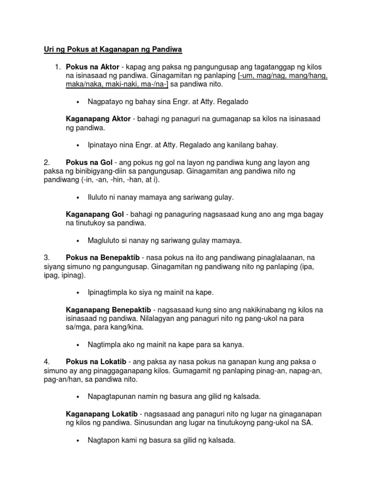 Uri NG Pokus at Kaganapan NG Pandiwa | PDF