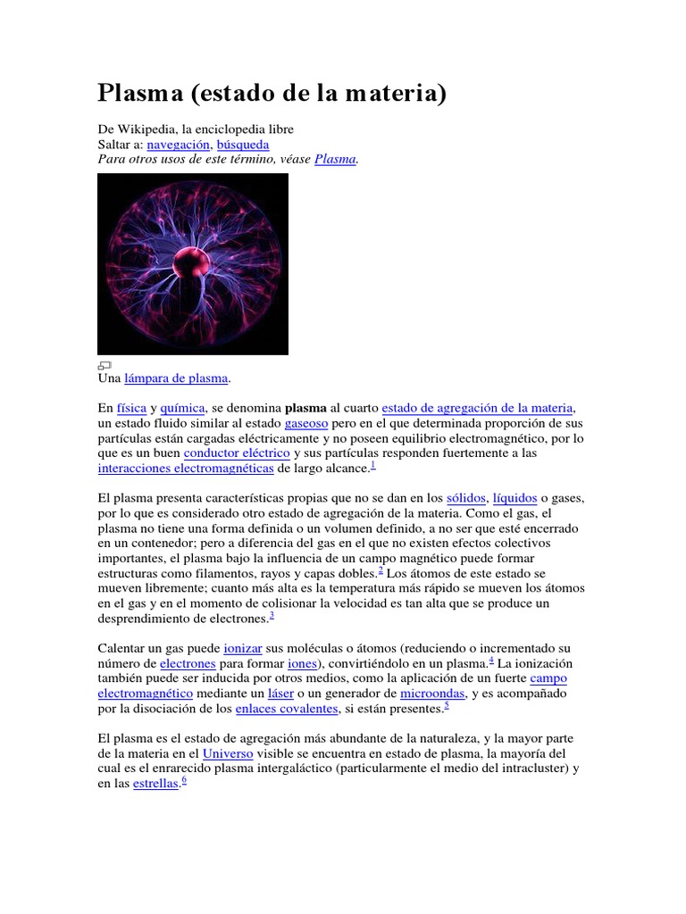 Características y propiedades del plasma | PDF | Métodos y materiales ...