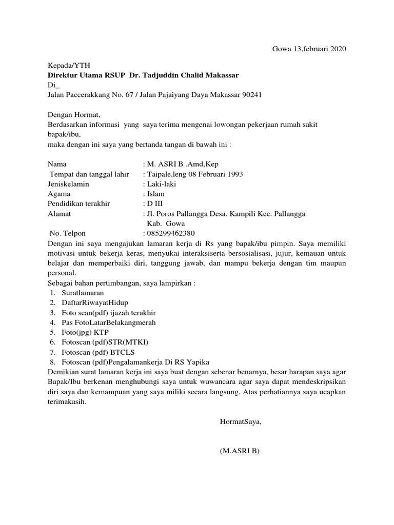 Lamaran Kerja M. Asri di RSUP Makassar | PDF | Karier & Perkembangan