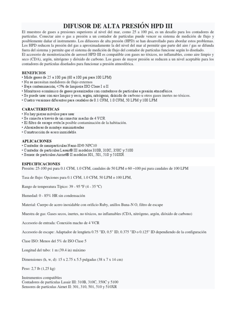 HPD III High Pressure Diffuser en Español | PDF