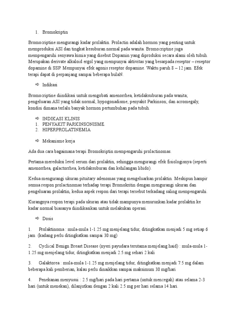 Bromokriptin: Indikasi, Dosis, dan Efek Samping | PDF