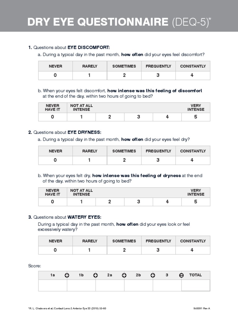 DEQ5-Dry Eye Questionnaire As of 08 2018 | PDF