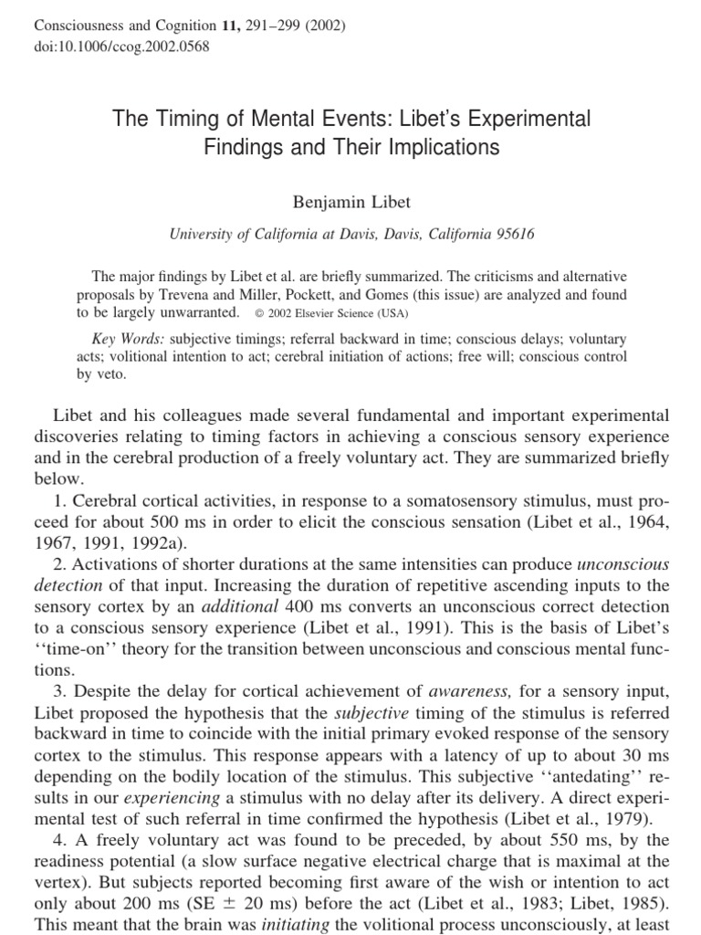 2002 - Libet, Benjamin - The Timing Of Mental Events - Libet’S ...