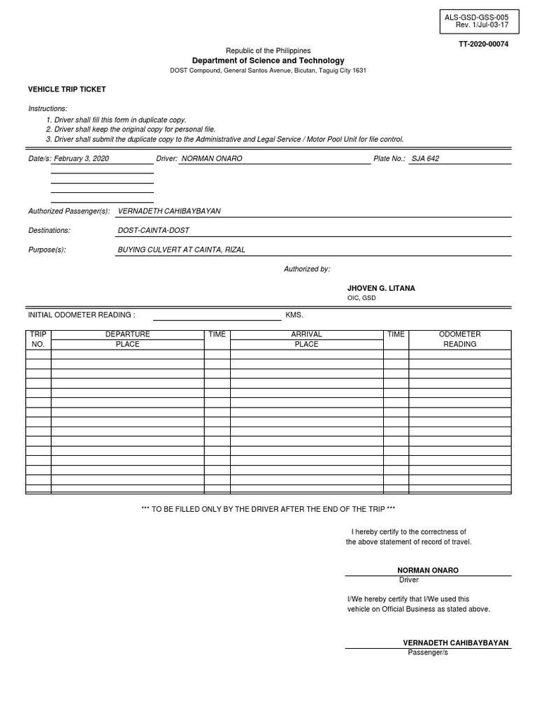 Trip Ticket | PDF | Land Vehicles | Transport