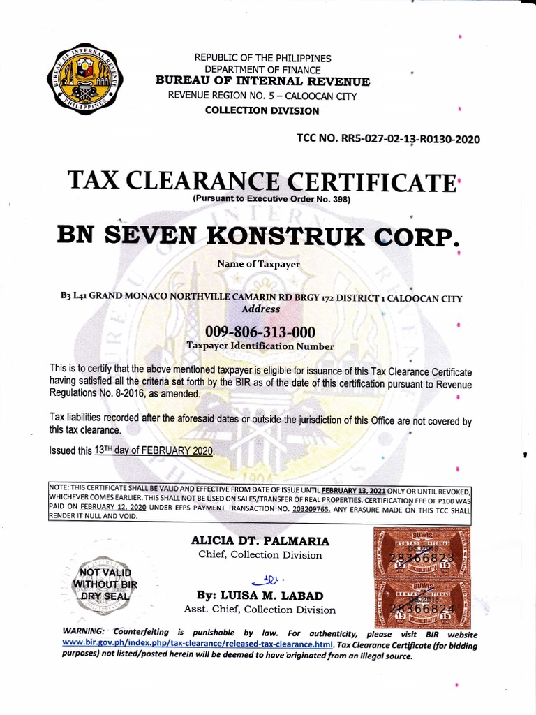 Tax Clearance BN | PDF | Payments | Government Information