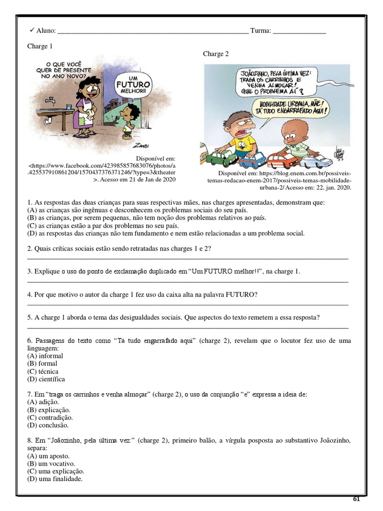 Atividade Charge Turma G1 | PDF