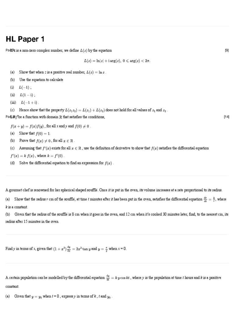 HL Paper1 | PDF | Differential Equations | Equations