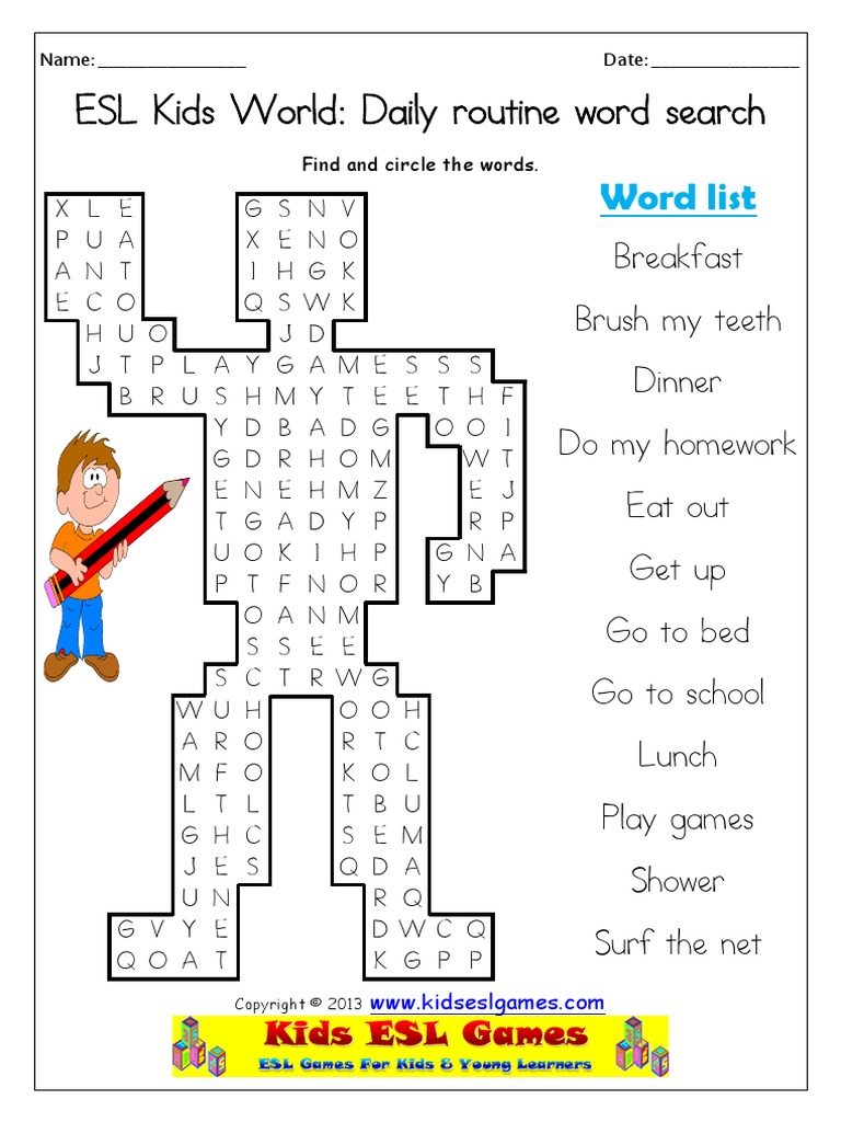 Daily Routine Wordsearch | PDF | Games Of Mental Skill | Meal