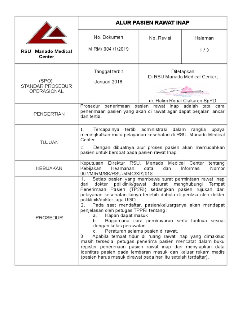 SPO Alur Pasien Rawat Inap | PDF