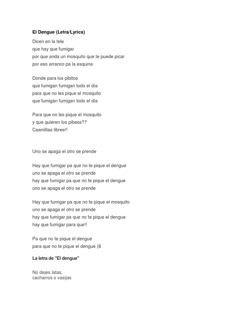 Canción Del Dengue 2 | PDF