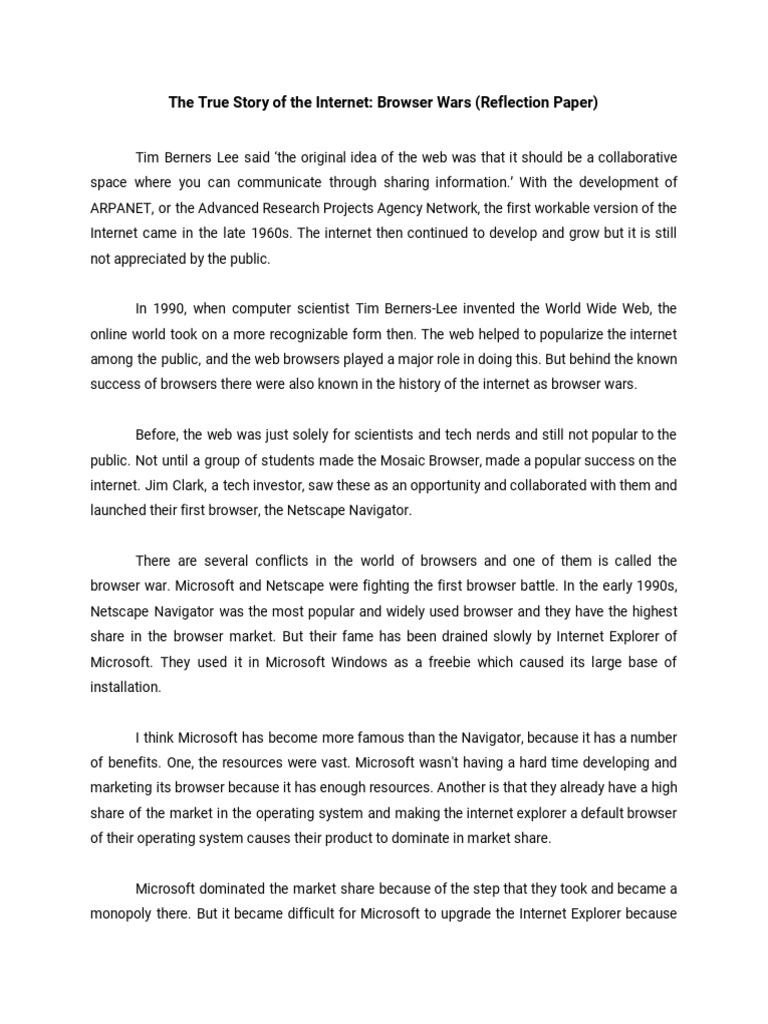 The True Story of The Internet Browser Wars Reflection Paper 1 | PDF ...