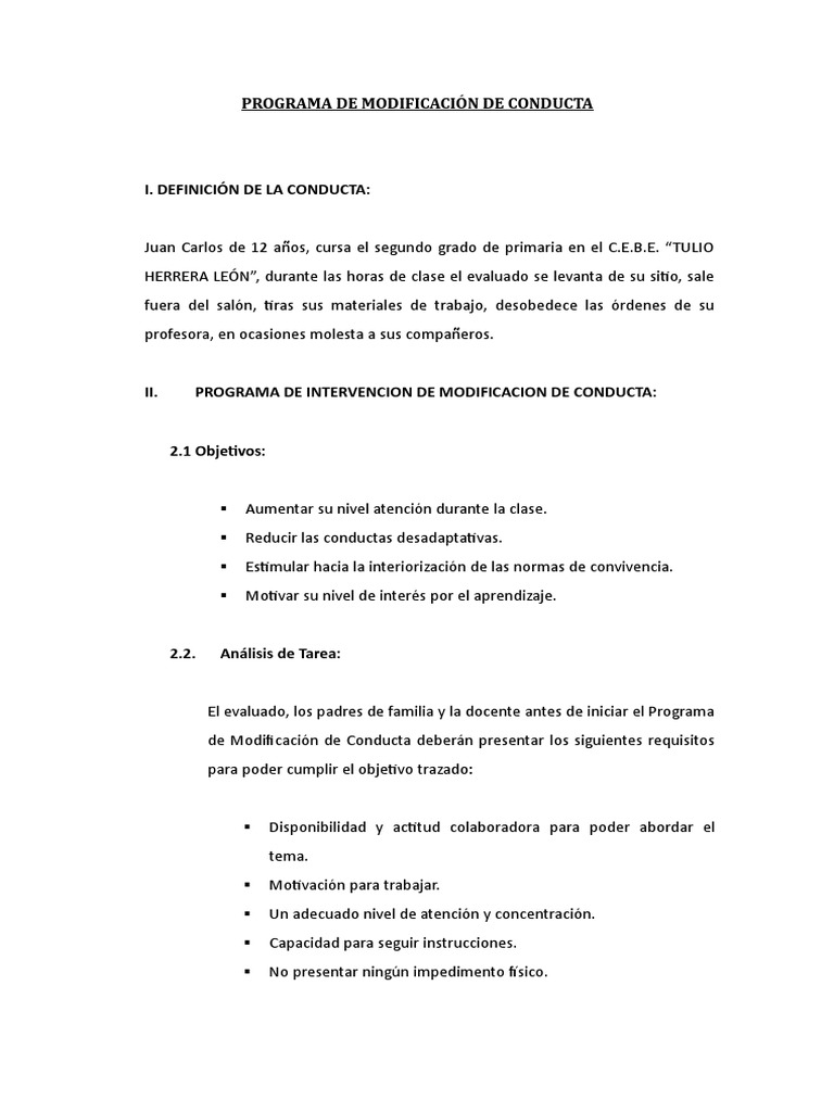 Programa de Modificación de Conducta | PDF | Modificación de ...