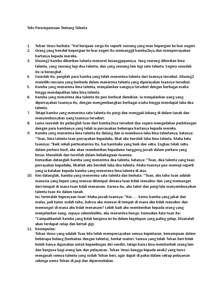 Teks Perumpamaan Tentang Talenta | PDF