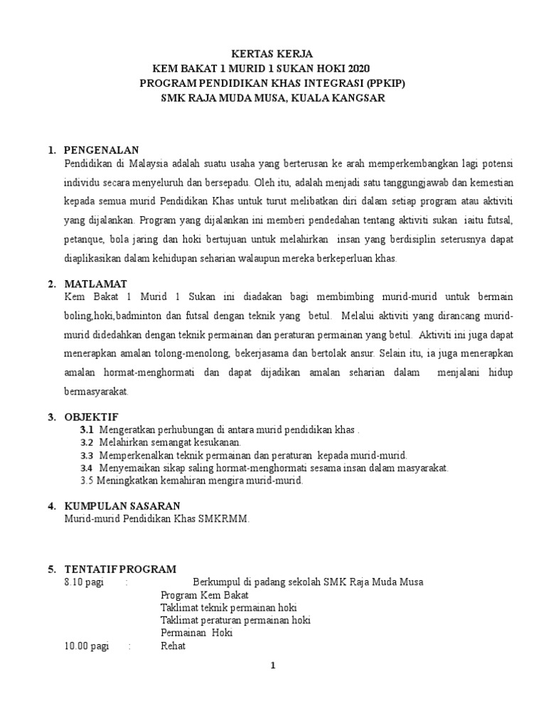 Kertas Kerja Kem Bakat Hoki | PDF